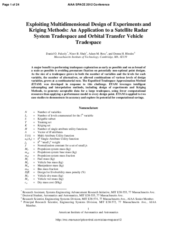 (PDF) Exploiting Multidimensional Design of Experiments and Kriging Methods: An Application to a ...