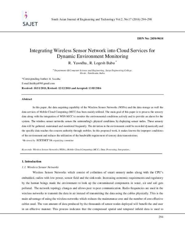 Pdf Integrating Wireless Sensor Network Into Cloud Services For Dynamic Environment Monitoring