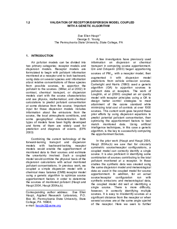Pdf 1 2 Validation Of Receptor Dispersion Model Coupled With A Genetic Algorithm Sue 