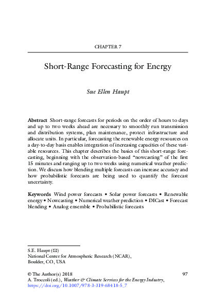(PDF) Short-Range Forecasting for Energy
