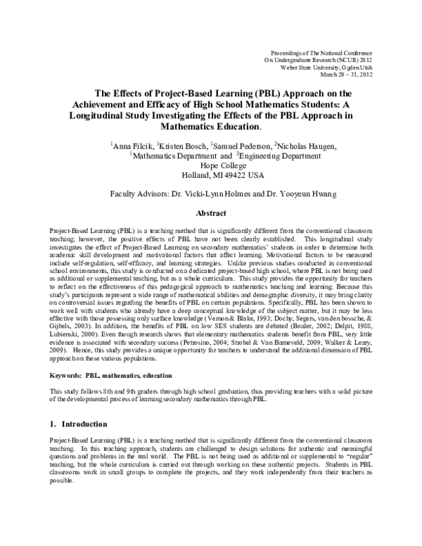 (PDF) The Effects of Project-based Learning (PBL) Approach on the ...