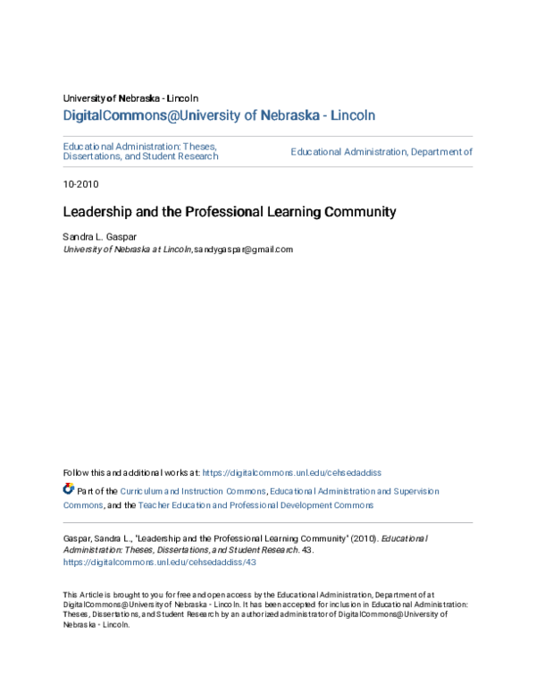 (PDF) Leadership and the professional learning community