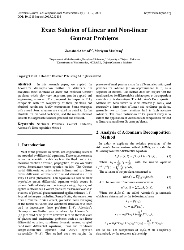 (PDF) Exact Solution of Linear and Non-linear Goursat Problems