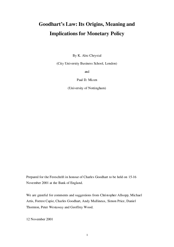 (PDF) Goodhart's Law: its origins, meaning and implications for ...