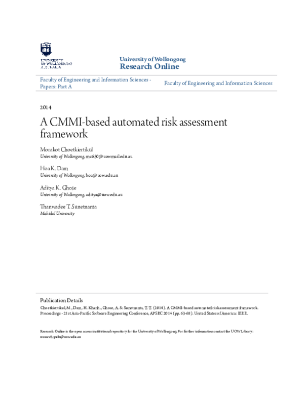 (PDF) A CMMI-Based Automated Risk Assessment Framework
