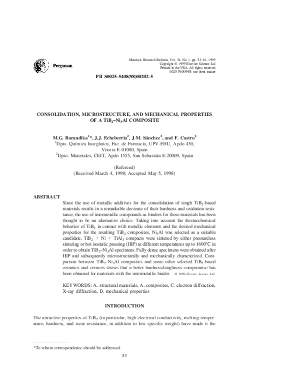 (PDF) Consolidation, microstructure, and mechanical properties of a TiB2–Ni3Al composite