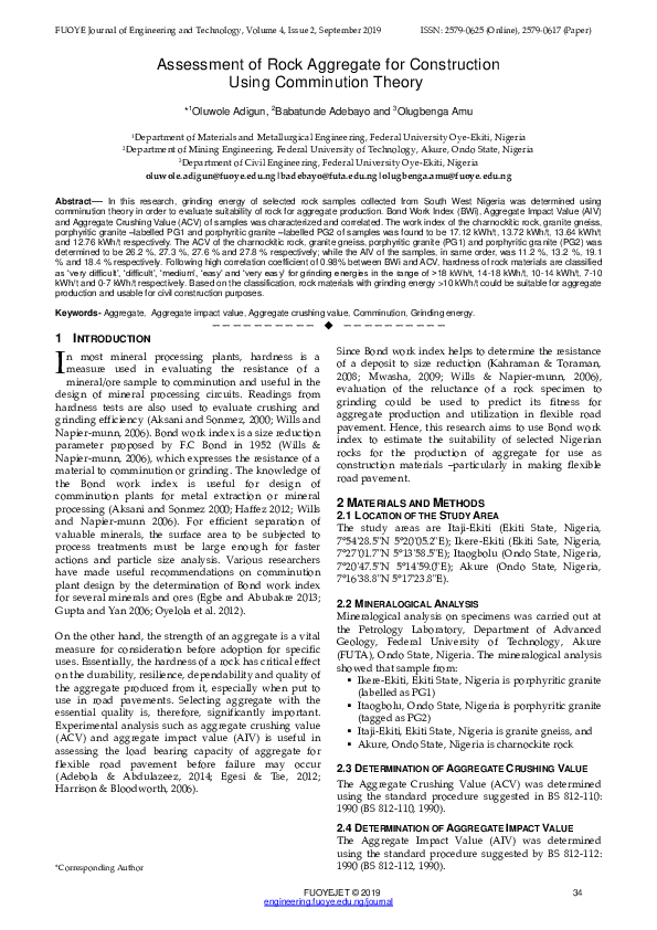 (PDF) Assessment of Rock Aggregate for Construction Using Comminution ...