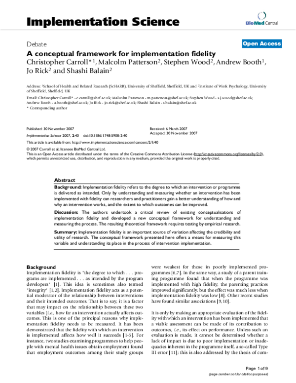 (PDF) Implementation Science BioMed Central Debate A conceptual ...