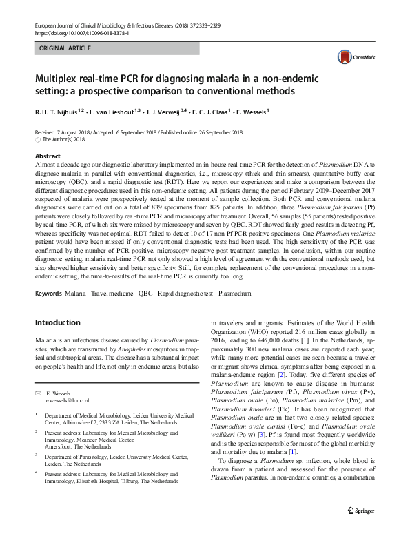 (PDF) Multiplex real-time PCR for the diagnosis of malaria: correlation ...