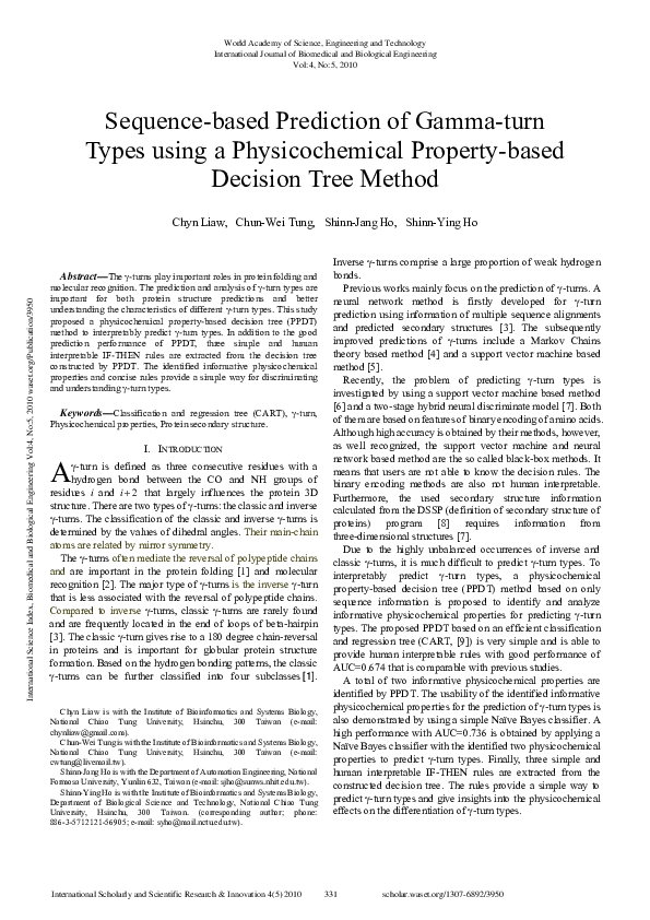 (PDF) Sequence-Based Prediction Of Gamma-Turn Types Using A ...