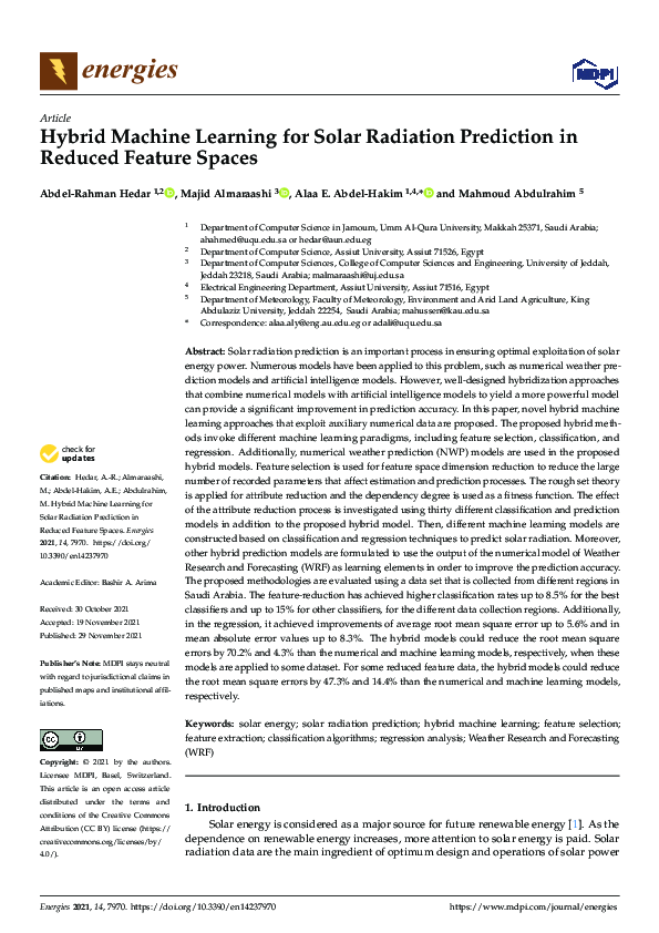 (PDF) Hybrid Machine Learning for Solar Radiation Prediction in Reduced ...
