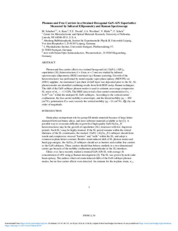 (PDF) Phonons and free carriers in strained hexagonal GaN/AlGaN ...
