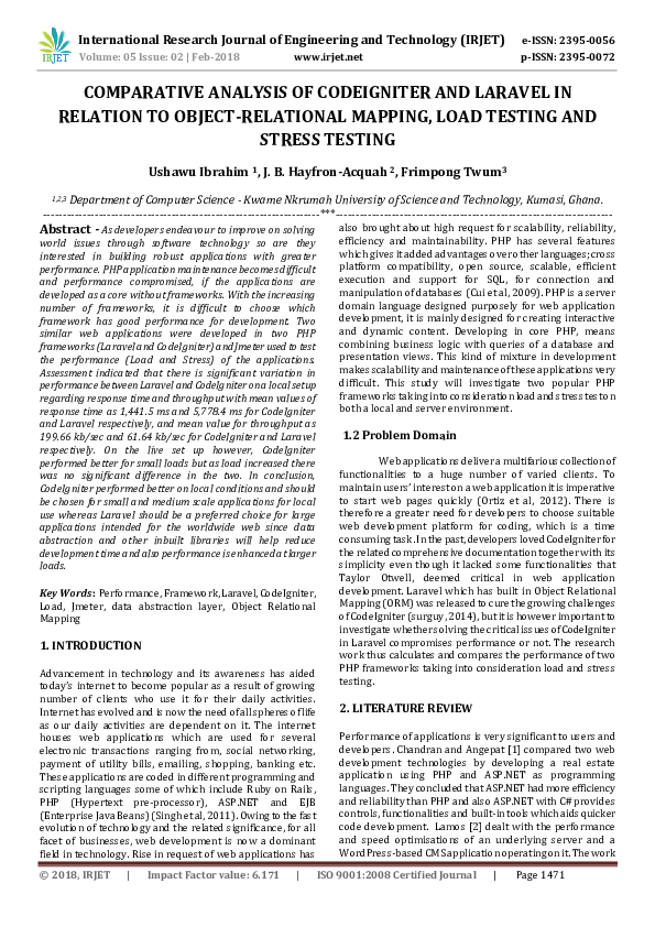Pdf Comparative Analysis Of Codeigniter And Laravel In Relation To 4904