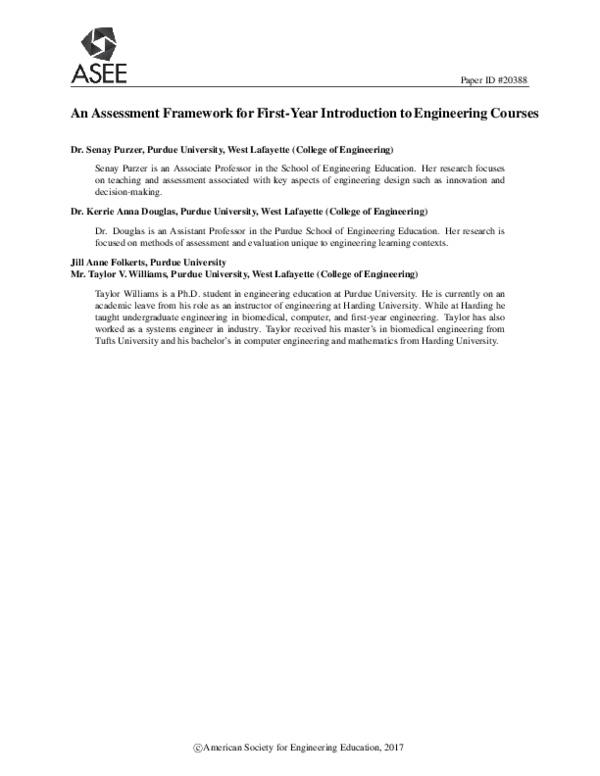 (PDF) An Assessment Framework for First-Year Introduction to ...