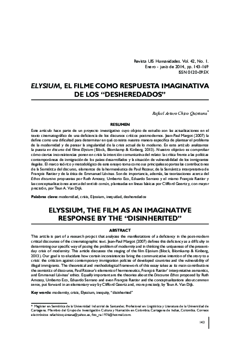 (PDF) Elysium, El Filme Como Respuesta Imaginativa De Los “Desheredados”