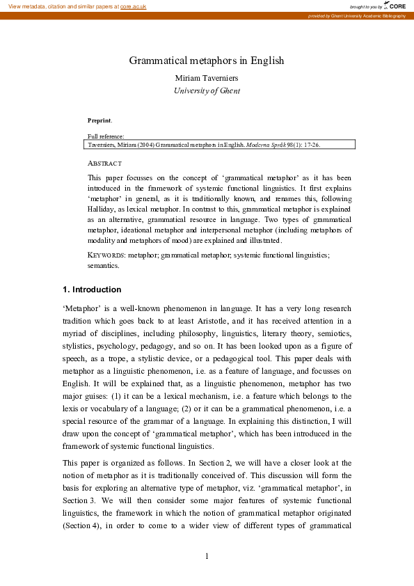 (PDF) Grammatical metaphors in English