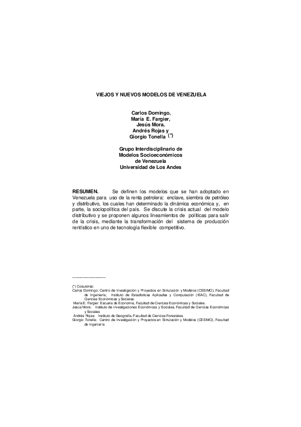 (PDF) Viejos y Nuevos Modelos De Venezuela