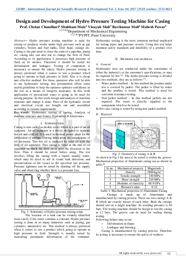 (PDF) Design and Development of Hydro Pressure Testing Machine for Casing