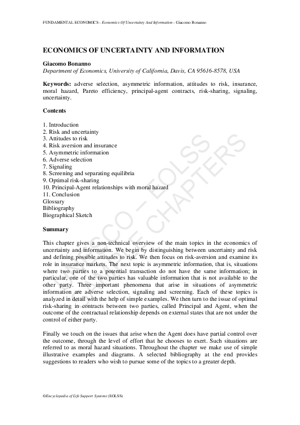 (PDF) The Economics of Uncertainty and Information