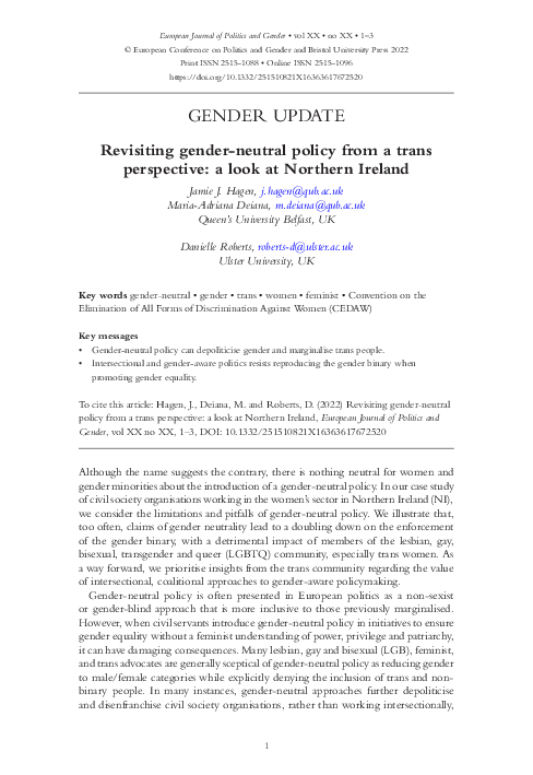 (PDF) Revisiting gender-neutral policy from a trans perspective: a look ...
