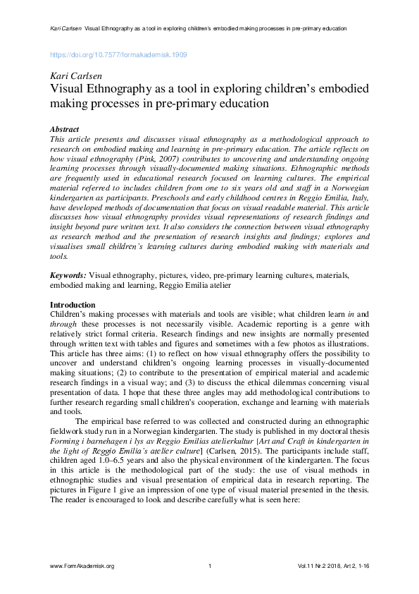 (PDF) Visual Ethnography as tool in exploring children's embodied ...