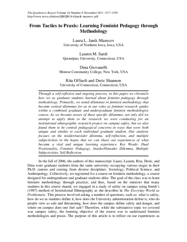 (PDF) From Tactics to Praxis: Learning Feminist Pedagogy through ...