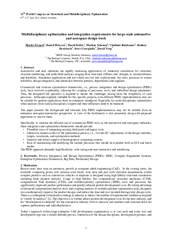 (PDF) Multidisciplinary optimization and integration requirements for large-scale automotive and ...