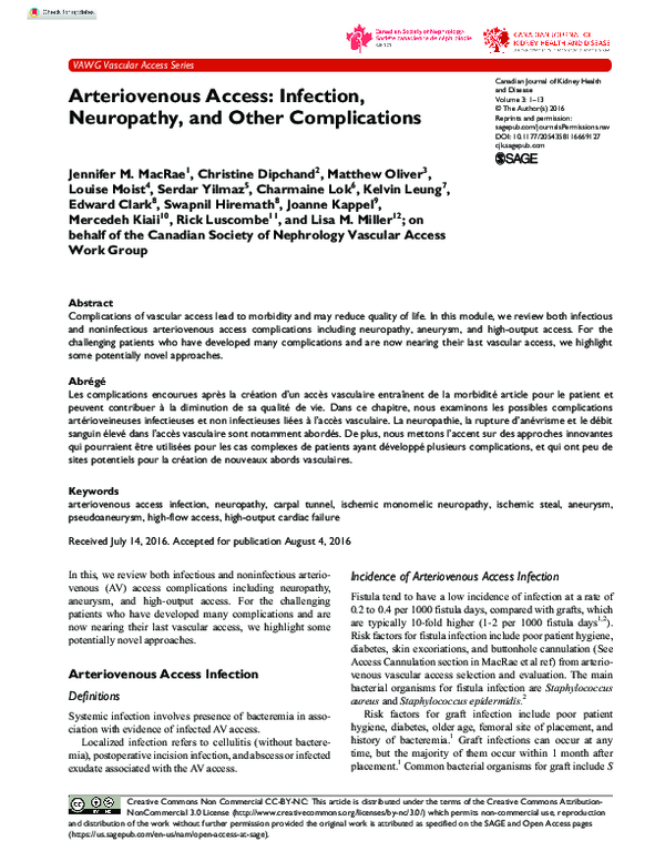 (PDF) Arteriovenous Access: Infection, Neuropathy, and Other Complications