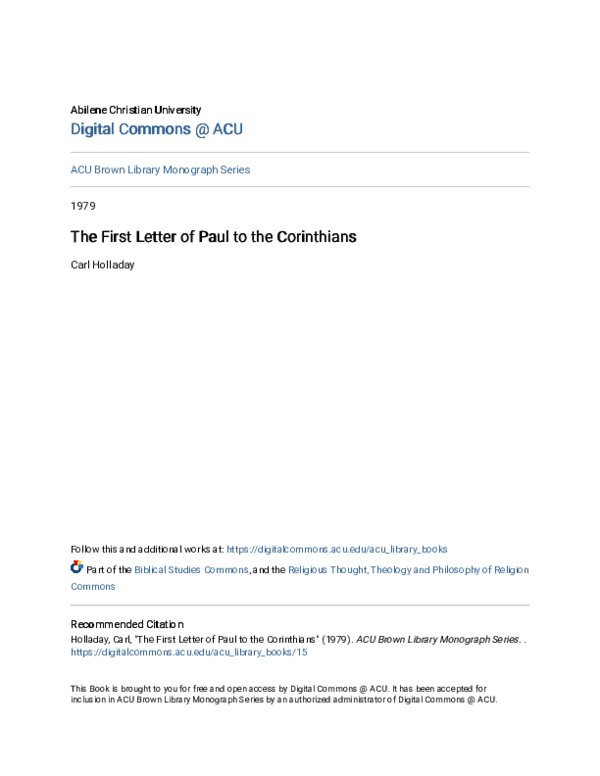 (PDF) The First Letter of Paul to the Corinthians