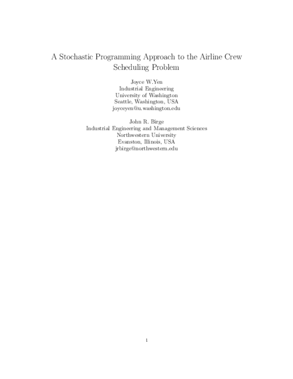 (PDF) A Stochastic Programming Approach to the Airline Crew Scheduling ...