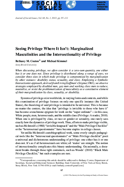 (PDF) Seeing Privilege Where It Isn’t: Marginalized Masculinities and ...