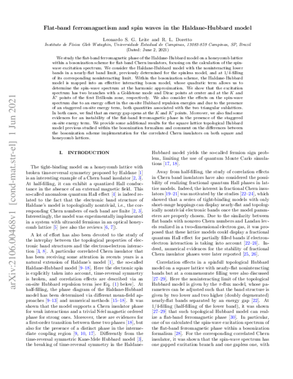 (PDF) Flat-band ferromagnetism and spin waves in the Haldane-Hubbard model