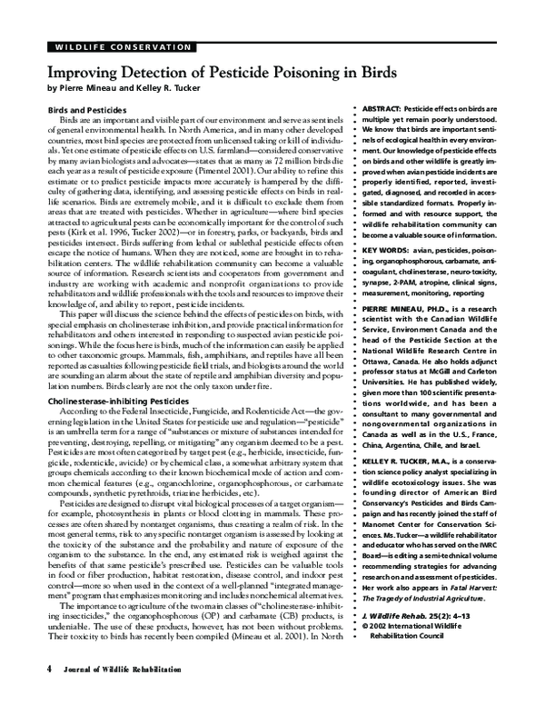 (PDF) Improving Detection of Pesticide Poisoning in Birds