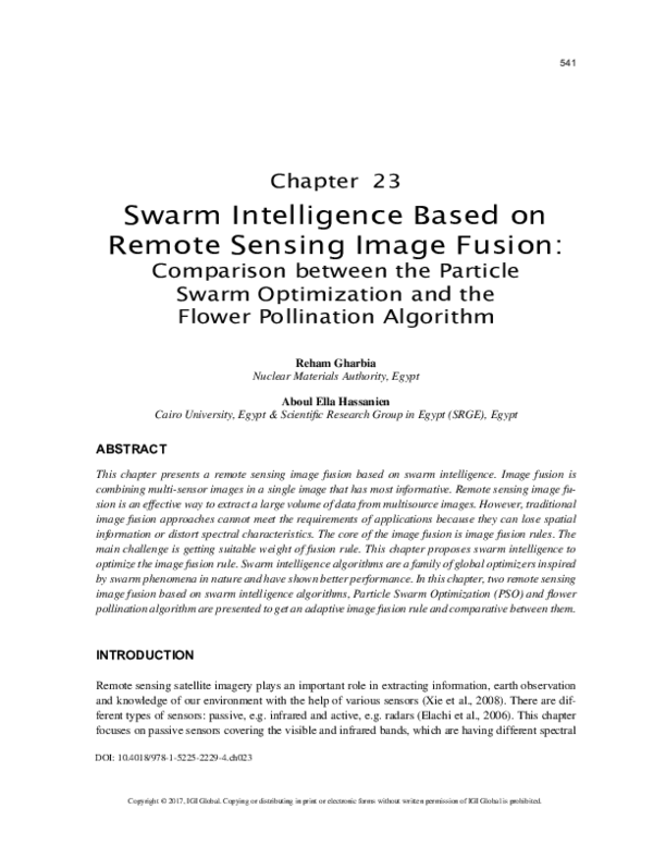 (PDF) Swarm Intelligence Based on Remote Sensing Image Fusion: Comparison Between the Particle ...