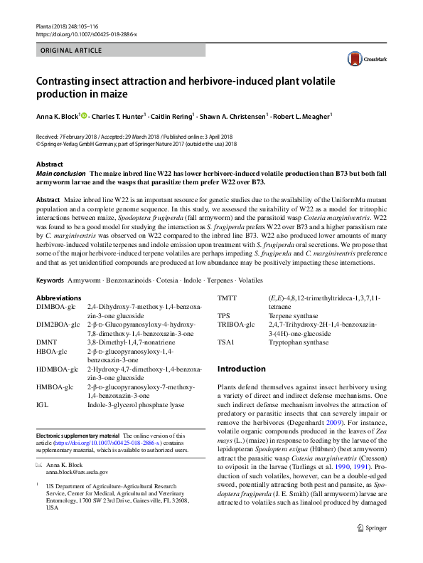 (PDF) Contrasting insect attraction and herbivore-induced plant ...