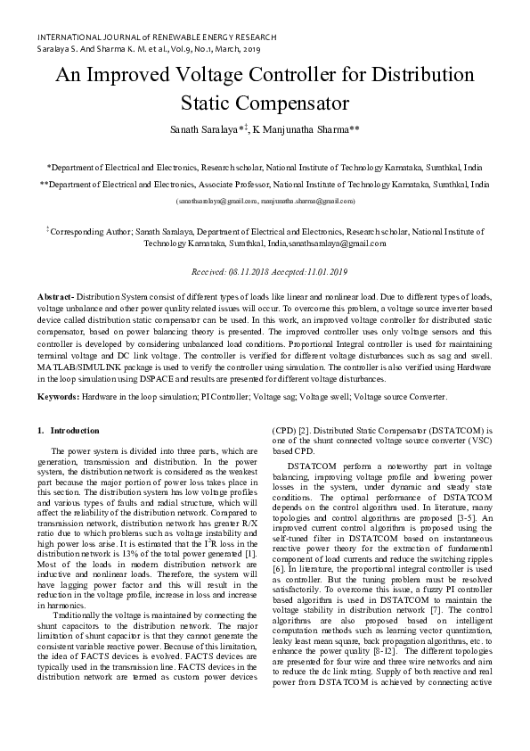 (PDF) An Improved Voltage Controller for Distribution Static Compensator | sanath saralaya ...