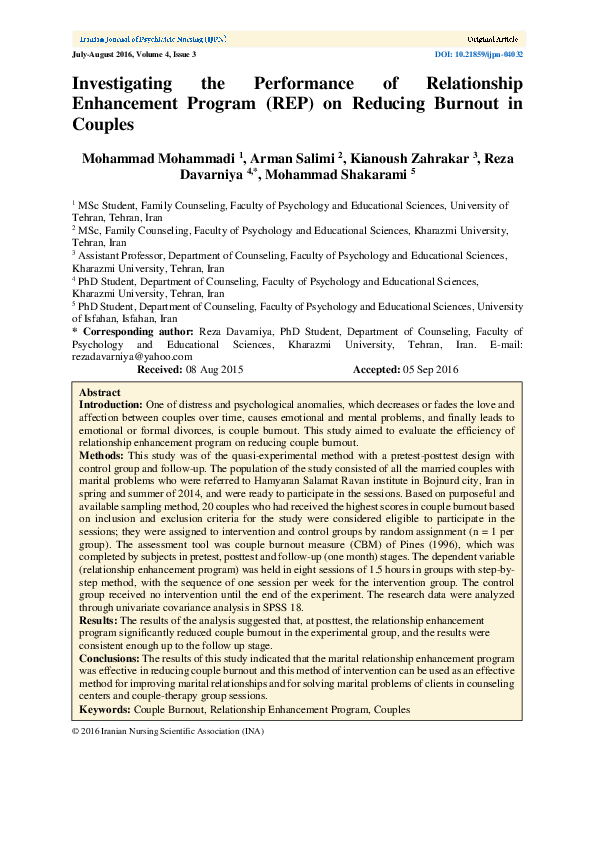 (PDF) Investigating the Performance of Relationship Enhancement Program ...