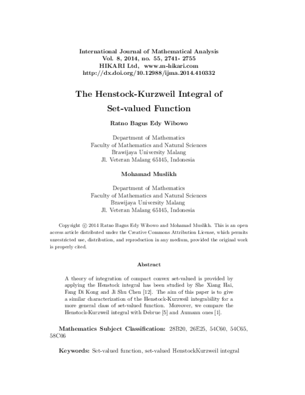 (PDF) The Henstock-Kurzweil integral of set-valued function