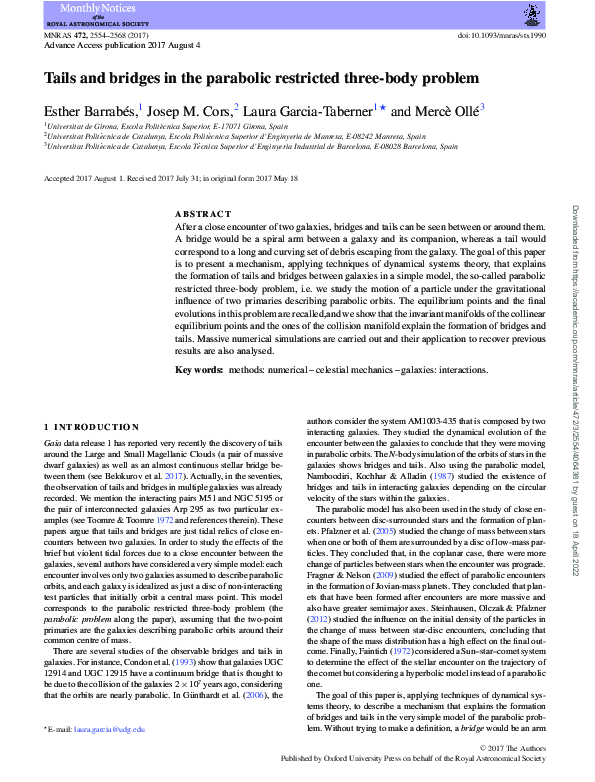 (PDF) Tails and bridges in the parabolic restricted three-body problem