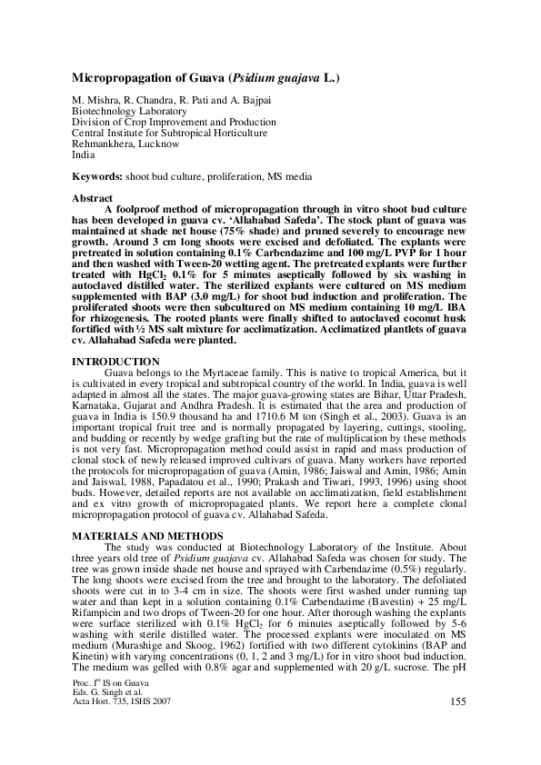 (PDF) Micropropagation of Guava (Psidium Guajava L.)