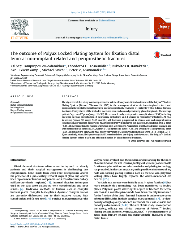 (PDF) The outcome of Polyax Locked Plating System for fixation distal ...