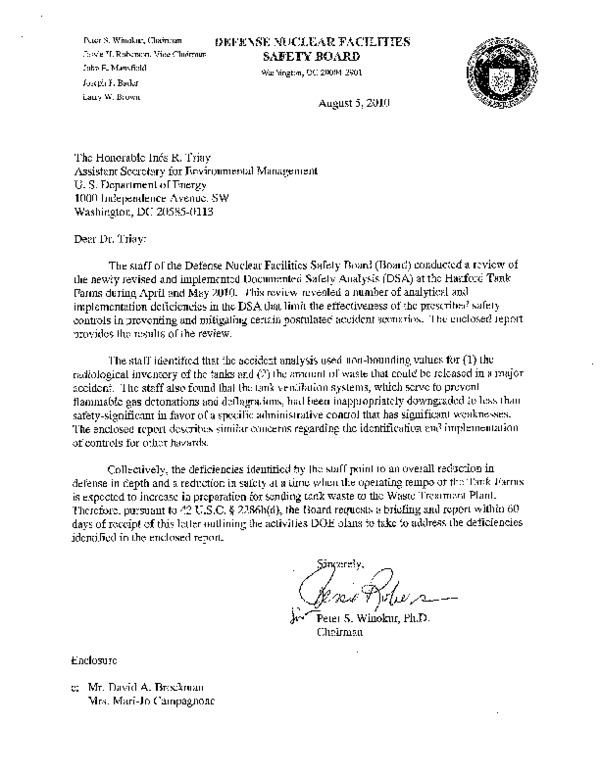 (PDF) August 5, 2010, Board letter establishing a 60-day reporting ...