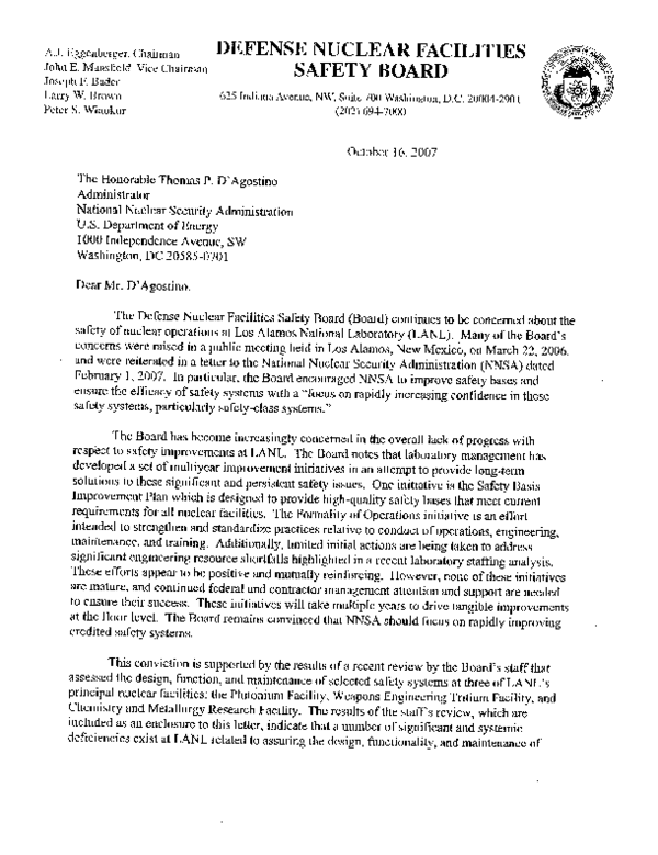 (PDF) October 16, 2007 Letter from Chairman Eggenberger to DOE ...