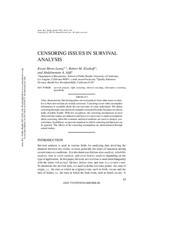 (PDF) Censoring Issues in Survival Analysis