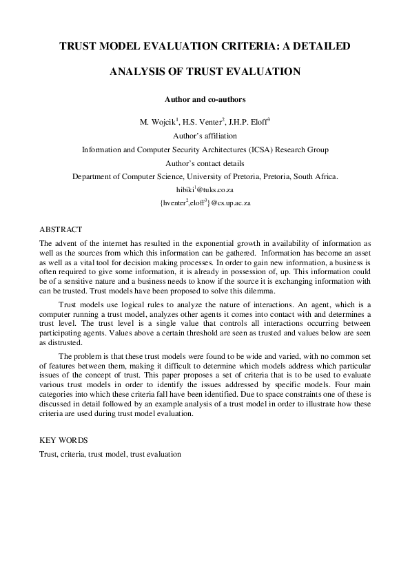 (PDF) Trust Model Evaluation Criteria : A Detailed Analysis of Trust ...