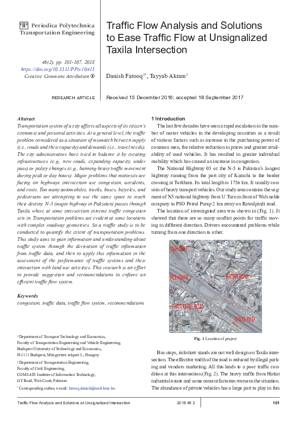 (PDF) Traffic Flow Analysis and Solutions to Ease Traffic Flow at Unsignalized Taxila Intersection