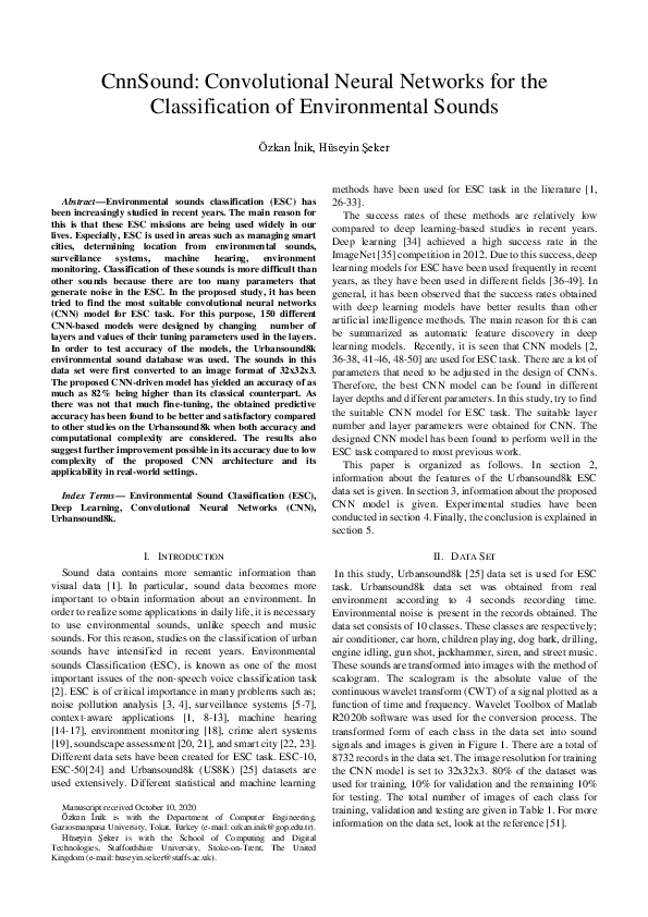 (PDF) CnnSound: Convolutional Neural Networks for the Classification of Environmental Sounds