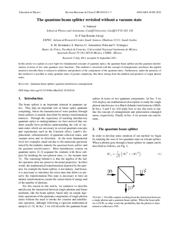(PDF) The quantum beam splitter revisited without a vacuum state