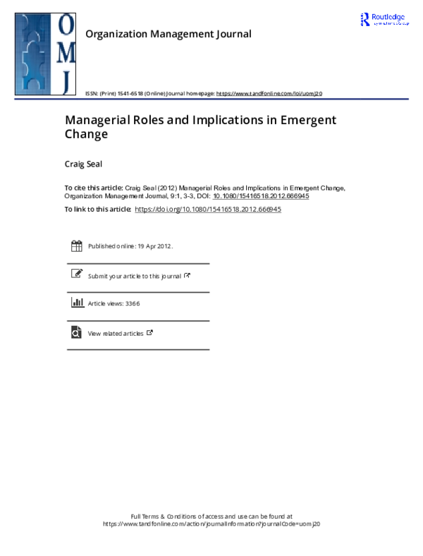 (PDF) Managerial Roles and Implications in Emergent Change