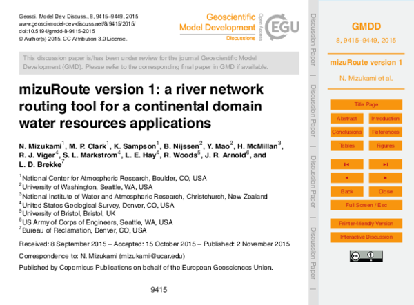 (PDF) mizuRoute version 1: a river network routing tool for a ...